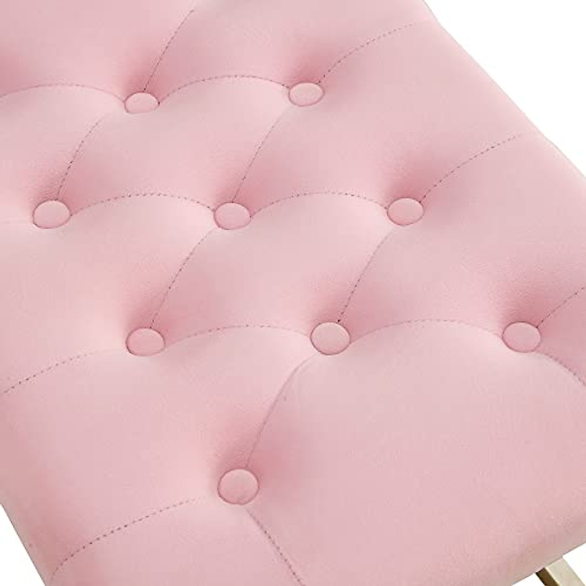 AWQM Vanity Stool,Pink Velvet Ottoman Bench,Vanity Bench with Gold Legs,Upholstered Rectangle Velvet Foot Stool Chair,Comfy Vanity Chair, End of Bed Bedroom,Makeup Chair for Living Room Entryway