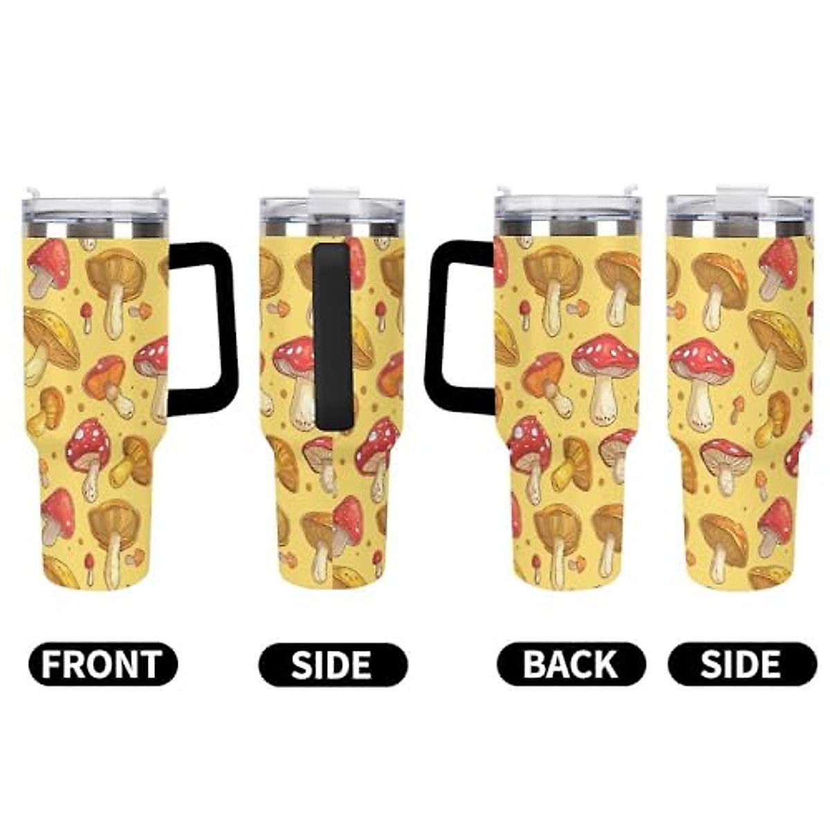 The Various Mushroom Art 40OZ Tumbler Stainless Steel Travel Mug Water Bottle Car Cup Tea Cups with Lid Black-style