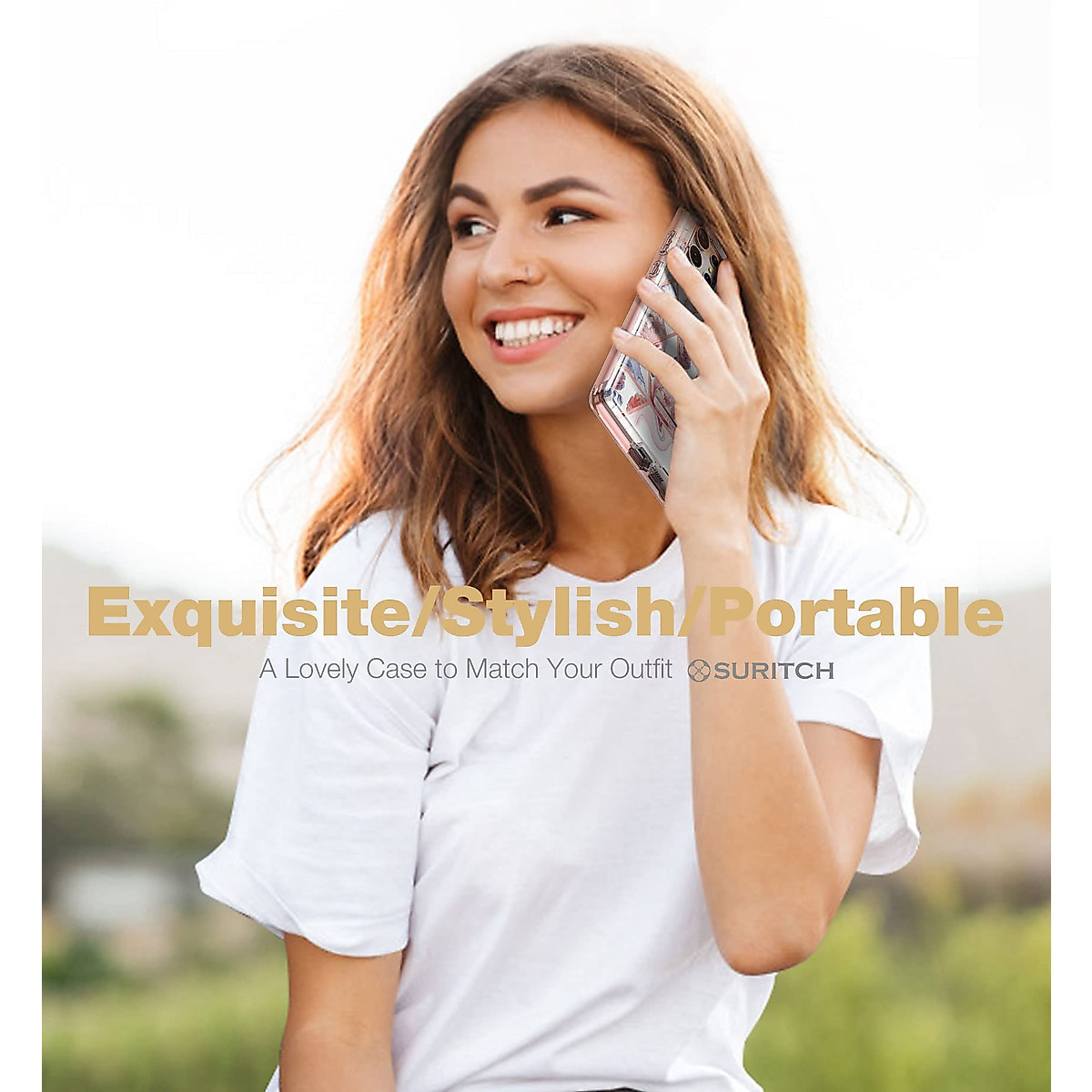 SURITCH for Samsung Galaxy S23 Ultra Case, [Built-in Screen Protector] [Dual-Layer Protection ] Full Protection Shockproof Rugged Bumper Phone Cover for Samsung S23 Ultra 6.8 Inch - Rose Marble