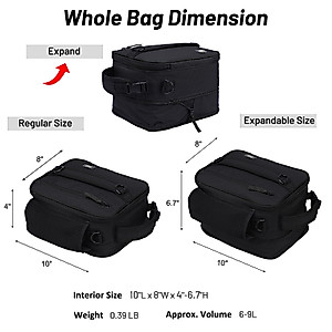 MIER Insulated Lunch Box Bag Expandable Lunch Pack for Men, Women, Without Water Bottle Holder, Black