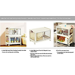 JECCICHY Foldable 16.6Gal x 4Tiers Plastic Storage Bins, Magnetic Large Double Doors, Stackable Storage Containers with Lids, Organizer Boxes for Livingroom, Closet etc.