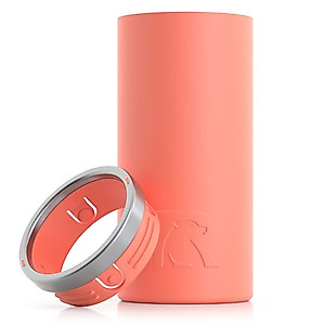 RTIC Skinny Can Cooler, Fits all 12oz Slim Cans, Coral, Insulated Stainless Steel, Sweat-Proof, Keeps Cold Longer