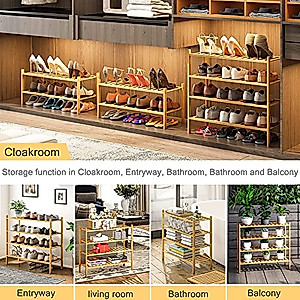 AKEYDIY Bamboo Shoe Rack 4-Tier Natural Premium Stackable Shoe Shelf Storage Organizer for Entryway Hallway Closet Living Room Organizer Multi-Function Shoe Racks,27 x 11 x 27 inch(Natural Bamboo)