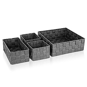 BROOKSTONE, [4 PCs] Woven Storage Basket, Suitable for Any Décor Style, Perfectly Sized to Fit Shelfs and Closets, Multipurpose Organization and Storage Bin Solution