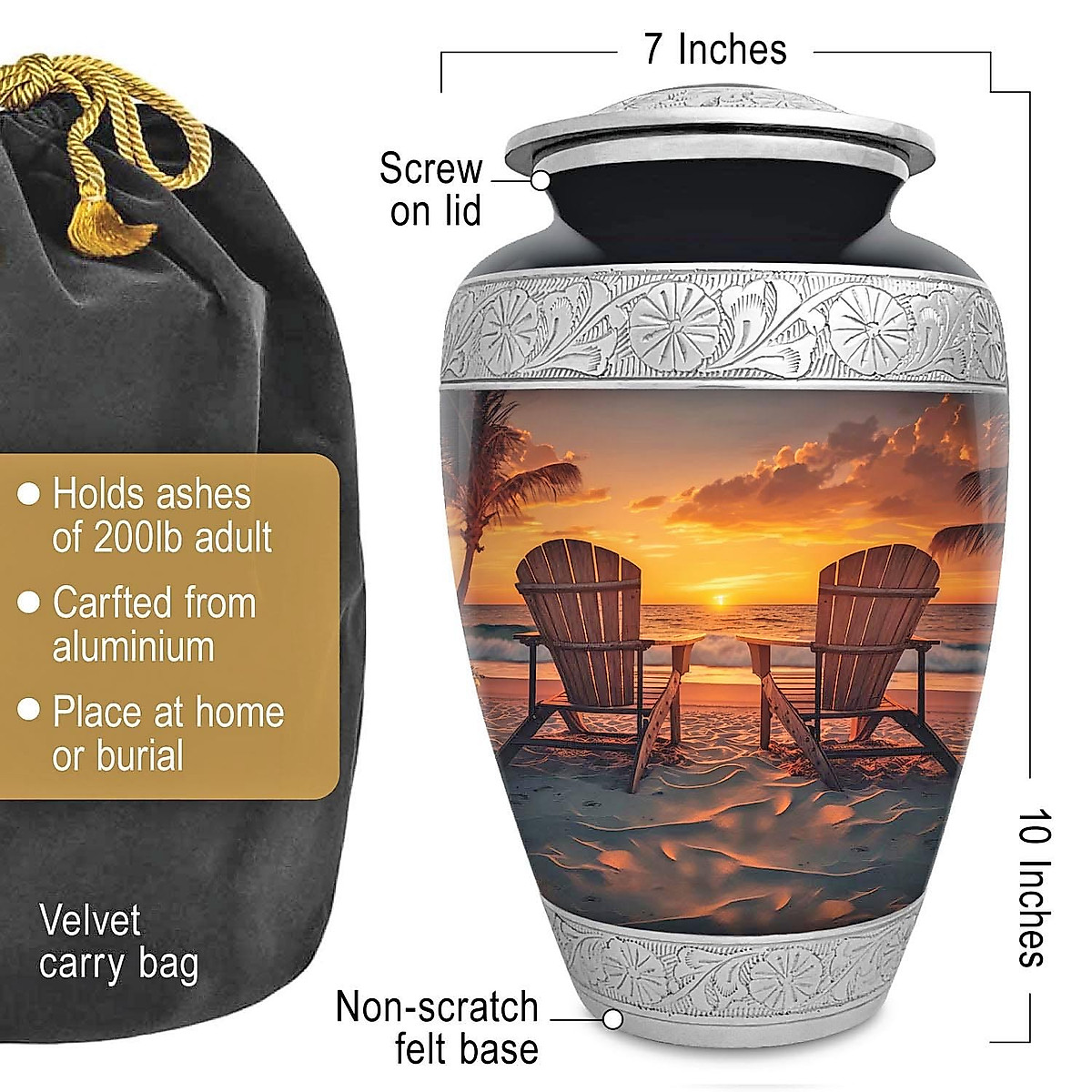 Beach Urn for Human Ashes | Large Handcrafted Funeral Memorial | Decorative Cremation Sunrise Sunset Urn for Women and Men