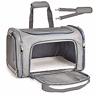 Henkelion Cat, Dog Carrier for Small Medium Cats Puppies up to 15 Lbs, TSA Airline Approved Carrier Soft Sided, Collapsible Travel Puppy Carrier - Grey