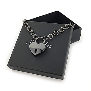 Succuba Padlock Necklace Chain Collar Choker with Two Keys and Box for Women and Men (B, 16)