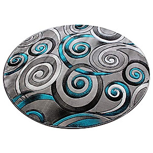 Masada Rugs, Turquoise Grey Modern Contemporary Woven Round Area Rug, Hand Carved (5 Feet 6 Inch X 5 Feet 6 Inch) Round, Turquoise