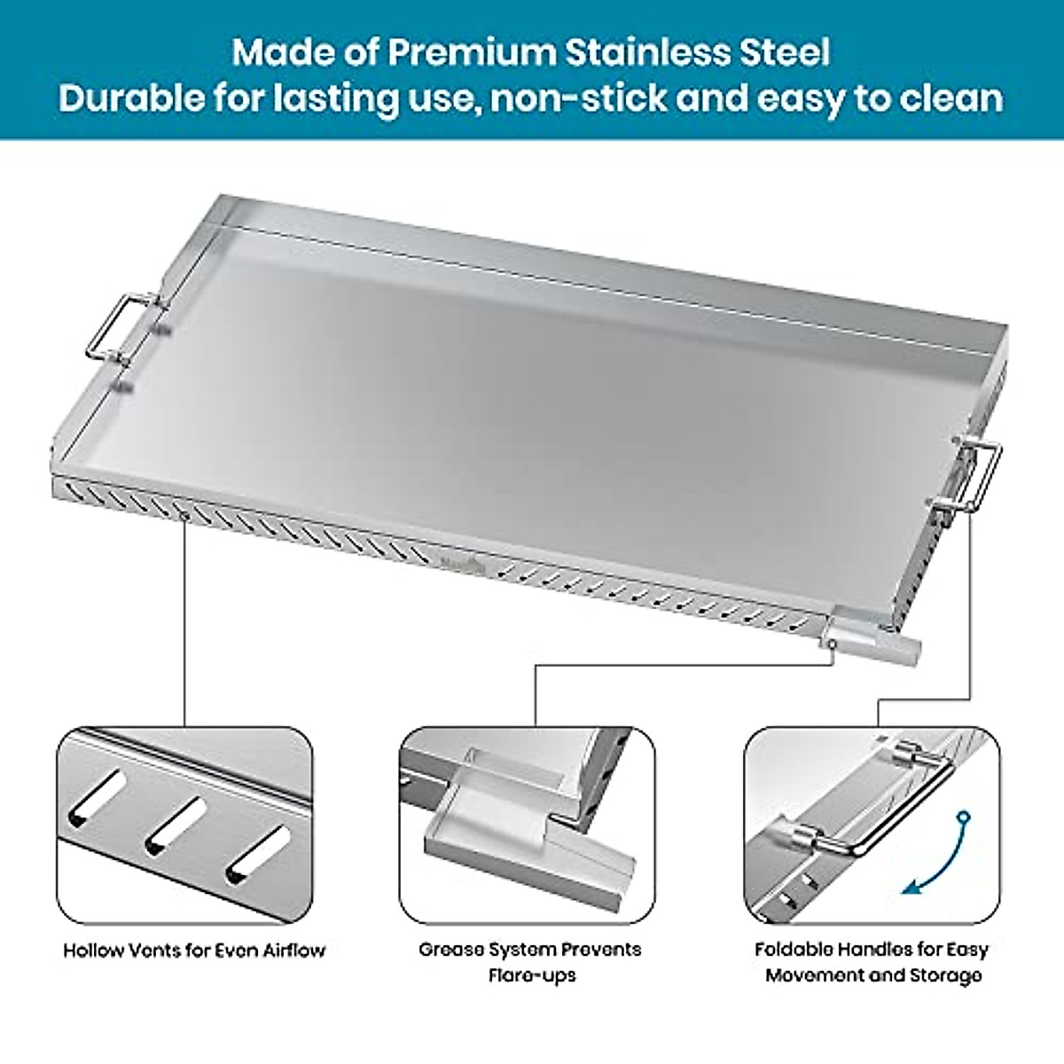 Stanbroil Stainless Steel Flat Top Gas Grill Griddle for Blackstone 4 Burner Propane Fueled Grill Front Grease Management System - 36 Inches