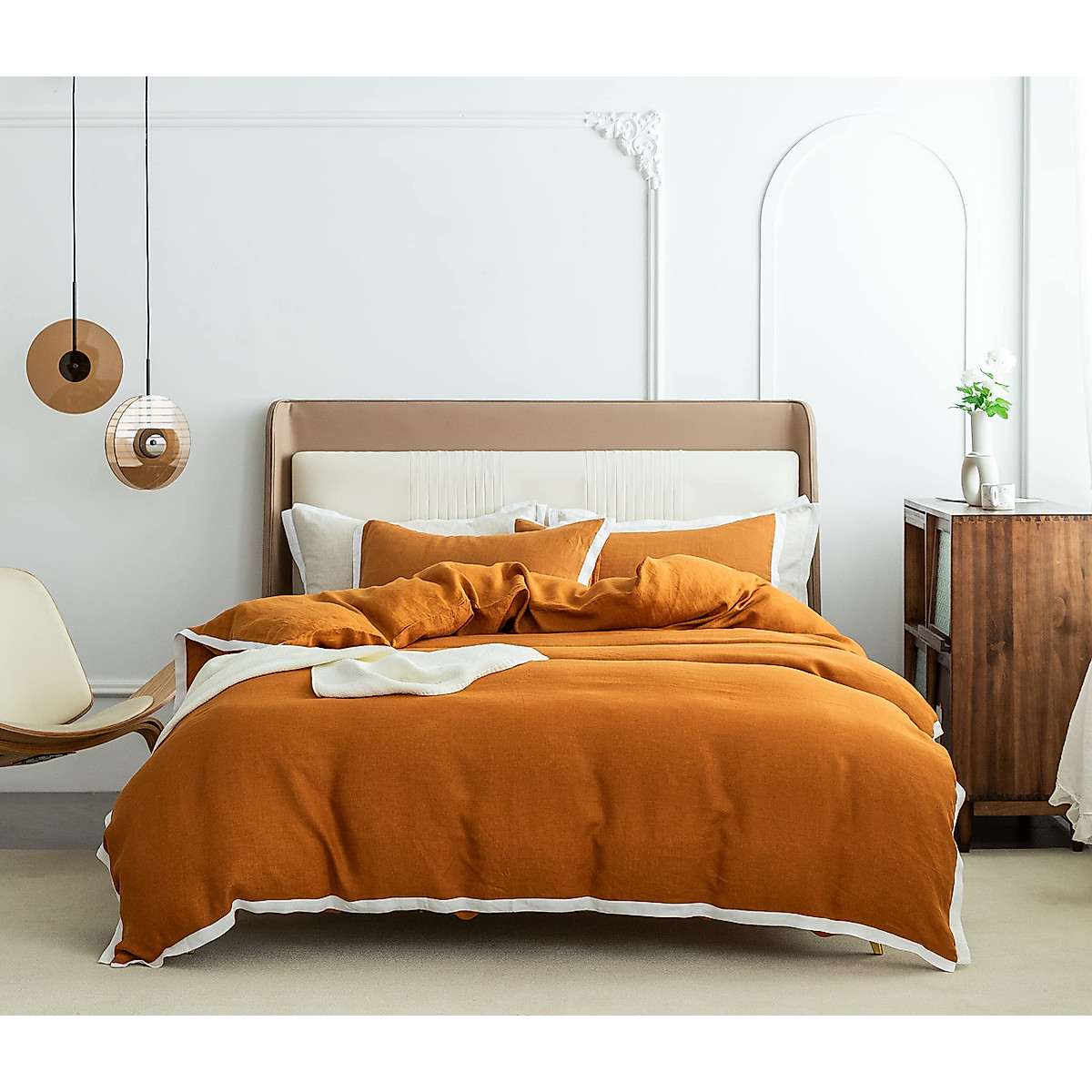 EVERLY 100% Pure Linen Duvet Cover Set King Size104X90Inch 3pcs (1 Duvet Cover,2 Pillowcases) Soft and Breathable for All Season with Coconut Button Closure, Suitable for Hot Sleepers-Dark Grey