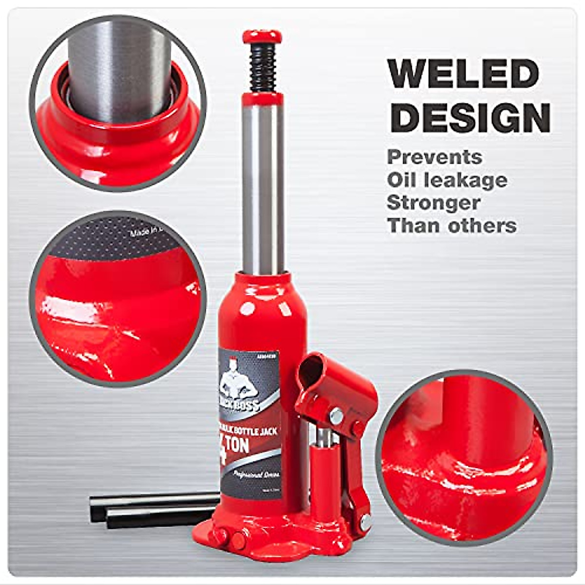 Jack Boss Bottle Jack 4 Ton (8,800 LBs) Welded Hydraulic Car Jack with Pump Handle, Fit Use for Cars Automotive Sedans, Red
