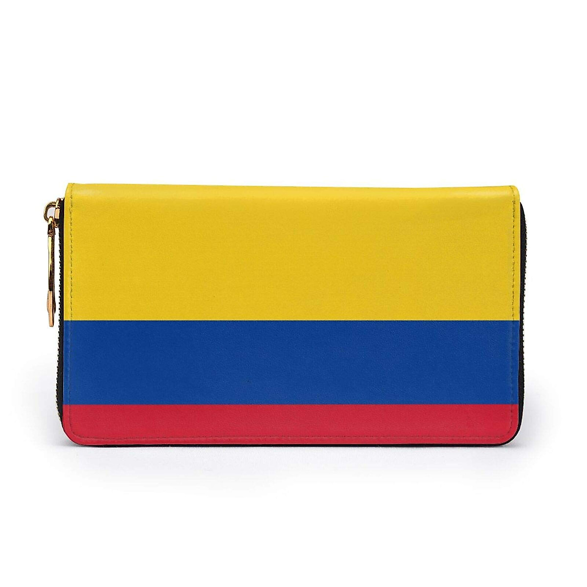 Colombian Flag Ladies Long Wallet Genuine Cowhide Zip Closure Card Slot Wallet