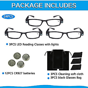 Reading Glasses with Light Bright LED Readers with Lights Reading Glasses Lighted Magnifier Nighttime Reader Compact Full Frame Eyewear Unisex Clear Vision Lighted Eye Glasses,+3.5