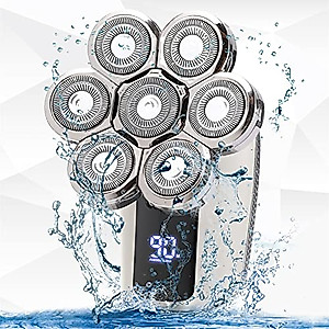 Electric Head Shavers for Bald Men: 6 in 1 Rechargeable Beard Nose Hair Trimmer with Clipper Guards Mens Shaving Grooming Kit Cordless Rotary Face Shavers Waterproof Men's Bald Head Razor Wet and Dry