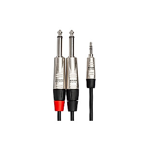 Hosa HMP-006Y REAN 3.5 mm TRS to Dual 1/4 inch TS Pro Stereo Breakout Cable, 6 Feet Cable Length, 24 AWG Oxygen-Free Copper (OFC) Conductors for Enhanced Signal Clarity