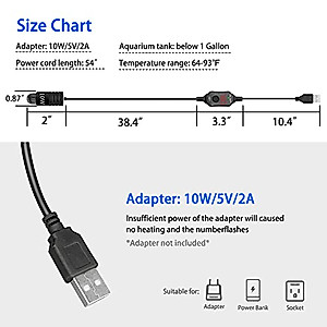 YOFOTHS Adjustable Mini Aquarium Heater 0.5/1/2/3 Gallon Submersible Small Fish Tank Heater 10W/20W/30W Digital Display Thermostat External Temperature Controller