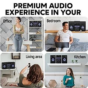 Magnavox MM441 3-Piece CD Shelf System with Digital PLL FM Stereo Radio, Bluetooth Wireless Technology, and Remote Control in Black | Blue Colored Speaker Lights | LED Display | AUX Port Compatible |