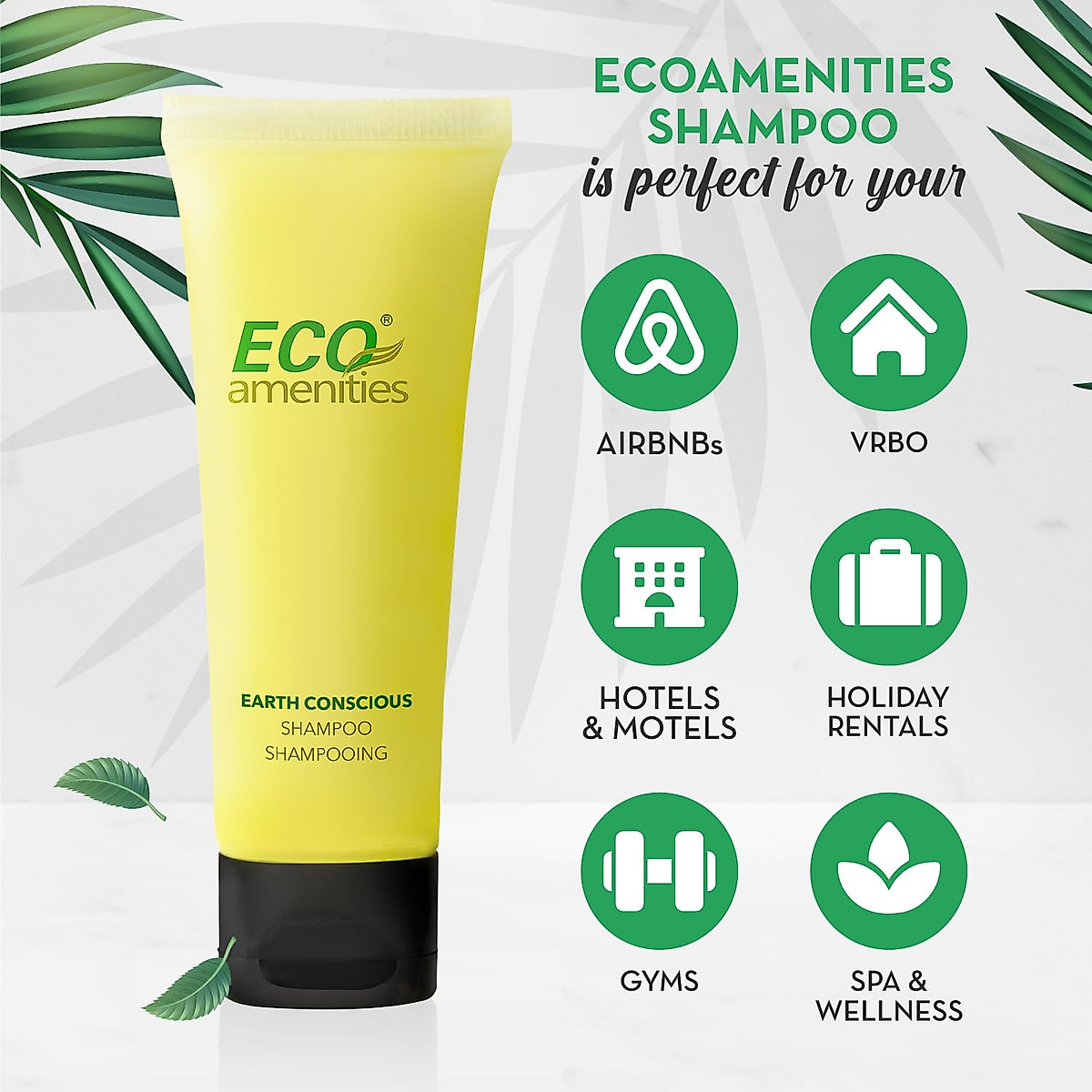 ECO amenities Travel Size Shampoo Bulk - 200 PACK, 30mL, 1 oz Hotel Shampoo Supplies for Guests - Green Tea Scent Eco Shampoo, Mini Shampoo with Flip Cap and Biodegradable Clear Container