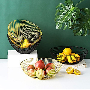 IBWell Wire Fruit Basket Fruit Bowl Kitchen Fruit Basket Stand Fruit Bowls for the Counters Metal Fruit Bowl(Round Black)