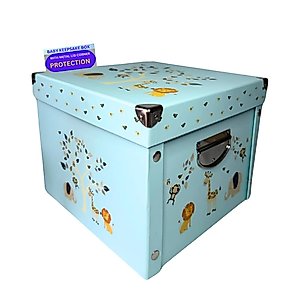 GroWings | Baby Keepsake Box, Baby Memory Box | Large Blue Keepsake Gifts Box for Newborn Baby Boy or Baby Girl | Strong, Durable & Collapsible Memory Storage Box