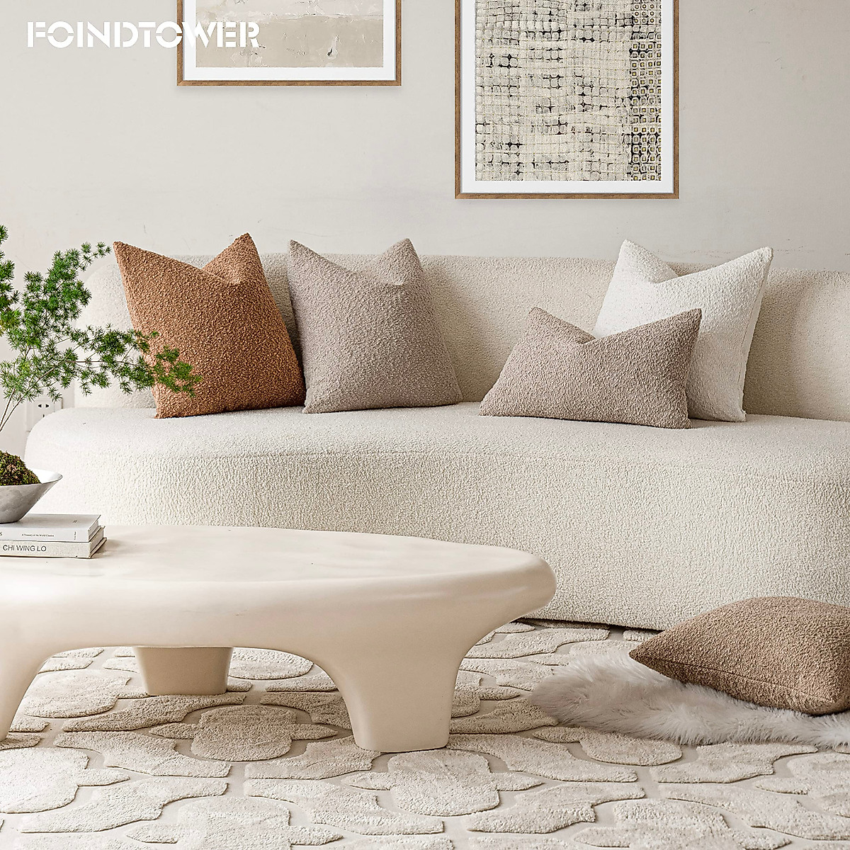 Foindtower Pack of 2 Textured Boucle Throw Pillow Covers Accent Solid Pillow Cases Cozy Soft Decorative Couch Cushion Case for Chair Sofa Bedroom Living Room Home Decor, 18 x 18 Inch,Oatmeal