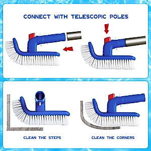 Corner and Step Pool Round Brush, Pool Step and Corner Brush, 180 Degree Rotation Handle Scrub Brush for Ground Swimming Pools, Spas, Hot Tubs, 1-1/4 Pole Connection (1 Piece)