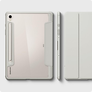 Spigen Ultra Hybrid Pro Designed for Samsung Galaxy Tab S9 Case 11 Inch 2023 (SM-X71) Slim Drop Protection Tri-Fold Cover Case with Hard Shell Transparent Back and S Pen Holder - Gray