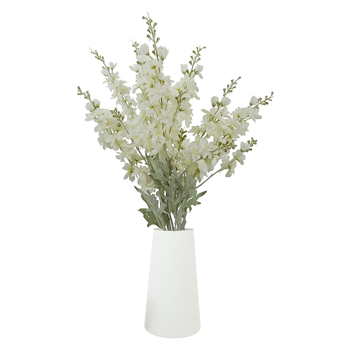 MINYULUA 6pcs Artificial Delphinium Flowers White Silk Larkspur Flowers Faux Snapdragon Long Stem Fake Plant Spray Arrangement for Home Office Garden Wedding Table Vase Decor (White)