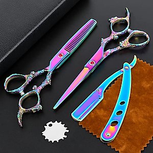 Professional Hair Cutting Scissors Sets Multifunctional Thinning Scissors Straight Shears Tools Stainless Steel Salon Barber Hairdressing Scissors for Men Women Home Use