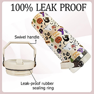 30oz Halloween Tumbler with Handle and Straw, Goth Black Cat Insulated Tumbler, Pumpkin Bat Skull Leak Proof Travel Coffee Mug, Reusable Stainless Steel Witch Tumbler, Halloween Gifts for Women