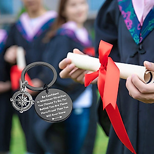 QIIER Graduation Gifts Be Confident In Whatever Direction You Choose To Go Keychain with Compass Charm Graduation Keychain New Adventure Gift (Black-be confident)