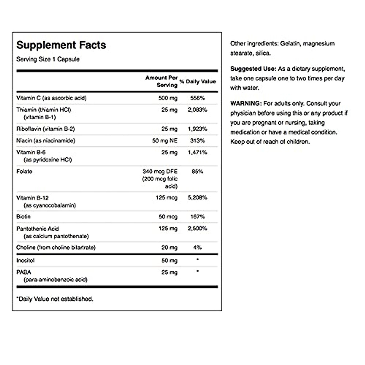 Swanson Vitamin B-Complex w/ Vitamin C - Natural Supplement Promoting Stress Relief, Energy Support & Aiding Immune Health - May Support Metabolism & Nervous Health - (100 Capsules)