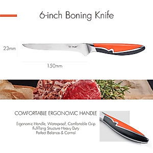 TJ POP Boning Knife, Ultra Sharp Fillet Knife for Fish and Meat, Full-tang Designed, 6 Inch Blade German HC Steel, Comfort Grip Non-slip Handle