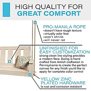 Porchgate Amish Heavy Duty 700 Lb Ardmore Porch Swing W/Ropes (5 Foot, Unfinished)