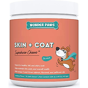 WONDER PAWS Skin + Coat Chews Plus Omega Max Fish Oil - for Dog Joint Health, Skin and Coat Care, & Immune System Support - Skin + Coat 70 Chews - Omega Max 16 Ounces