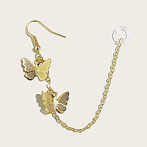2pcs Anti Lost Earrings for Airpods Wireless Earphone Holder Butterfly Cactus Sunflower Mushroom Strap Earrings Holder Earhooks for Women (Gold Butterfly)