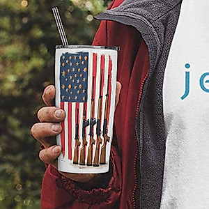 America Flag with Assorted Rifles Gun 20 OZ Stainless Steel Tumbler Travel Car Coffee Mug with Straw Lid Cleaning Brush Coffee Tumbler Mug for Women Men