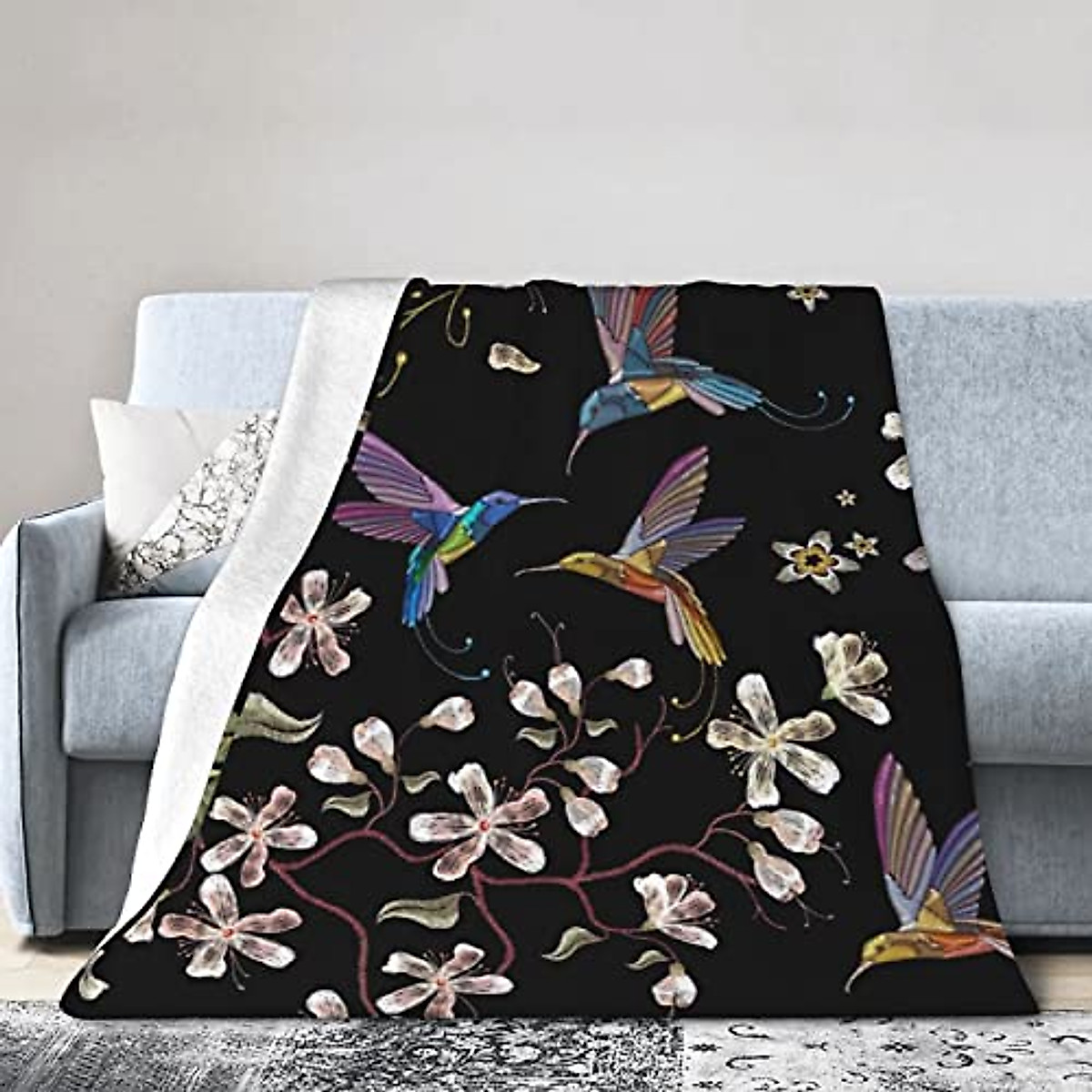 TEIKKIOP Hummingbird Flannel Blanket for Boys Girls Teens Soft Warm Throw Blanket for Home Office Bedroom 60 X 50 Inches