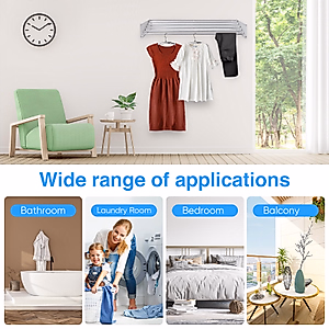 Mxbshzb Wall Mounted Clothes Drying Rack 31.5", Laundry Drying Rack Collapsible, Towel Drying Rack, Laundry Racks for Drying Clothes with Wall Template for Indoor Outdoor Organization 60 lb Capacity