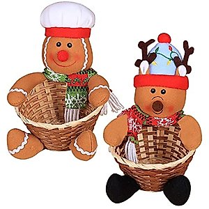 LINNNZI Christmas Candy Storage Basket, 2 Pack Reindeer Gingerbread Man Christmas Candy Dish, Cute Snack Sugar Desktop Container Box for Holiday Table Desk Christmas Decoration Gifts