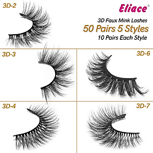 Eliace Eyelashes, 50 Pairs 5 Styles lux Faux Mink Lashes Natural Look Wispy Fluffy Handmade Cat Eye lashes False Eyelashes Set, Comfortable & Light weight Lashes Strips,Makeup Fake Eyelashes Pack