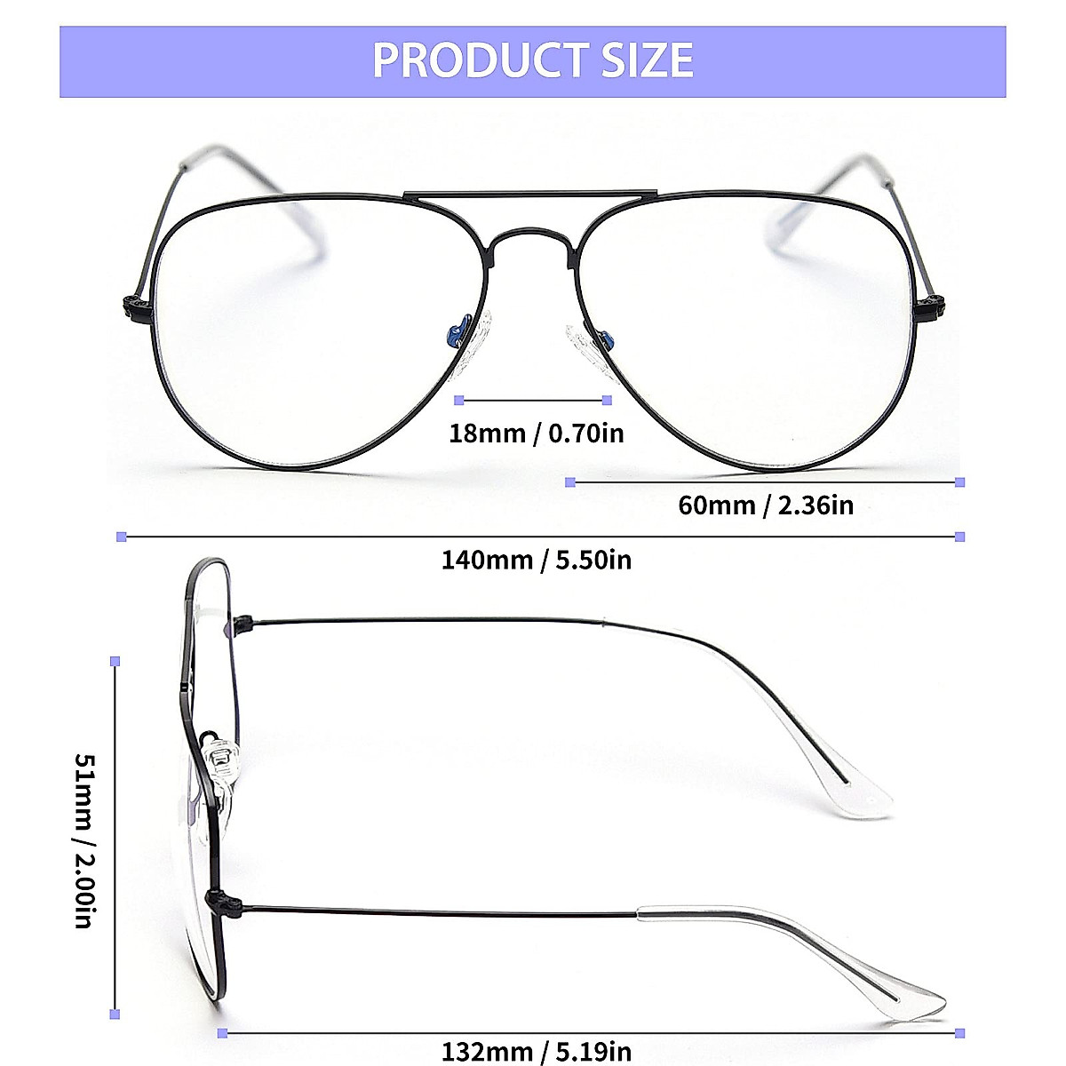 Dollger Aviator Clear Lens Glasses Non-prescription Eyeglasses Metal Frame for Women Men (3025 black)