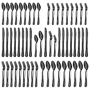 Black Silverware Set, Umite Chef 60-Piece Stainless Steel Flatware Set for 12, Kitchen Tableware Cutlery Set for Home and Restaurant, Mirror Finish
