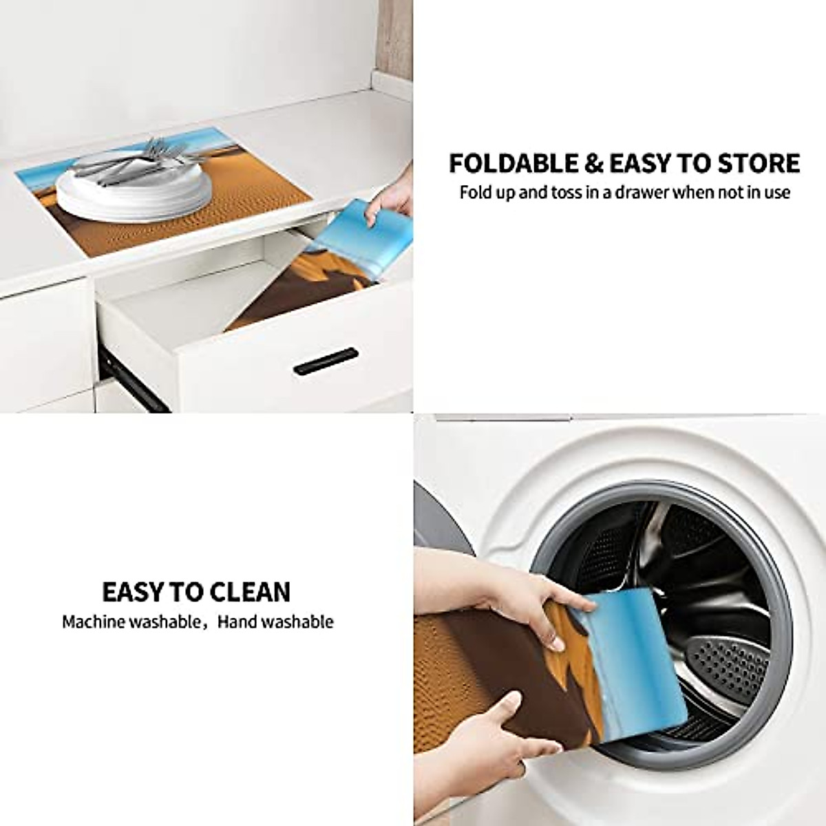 Sand Dunes in The Sahara Desert Printed Drying Mat For Kitchen Ultra Absorbent Microfiber Dishes Drainer Mats Non-Slip Silicone Quick Dry Pad - 18 X 16inch