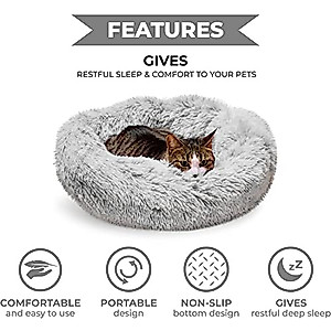 Whiskers & Friends Cat Bed, Cat Beds for Indoor Cats Washable, for Small Cat Bed, Large Cat Bed, Kitten Bed, Small Dog Bed, Anti Anxiety Calming Pet Bed, Cat Beds & Furniture, Round Cat Nest Bed
