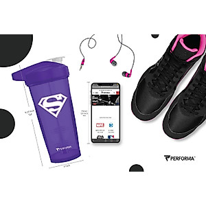 PerfectShaker Performa™ ACTIV DC Comics & Justice League Series Shaker Bottle, Best Leak Free Bottle with ActionRod Mixing Technology for Your Sports & Fitness Needs! (28oz, Supergirl)