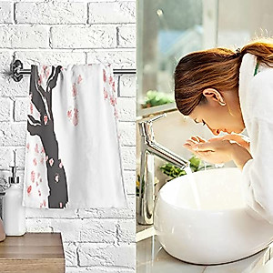 Jucciaco Cherry Blossoms Flowers Cute Towels for Bathroom Kitchen Spa Sports, Cotton Hand Towels Set of 2, 16x28 inch