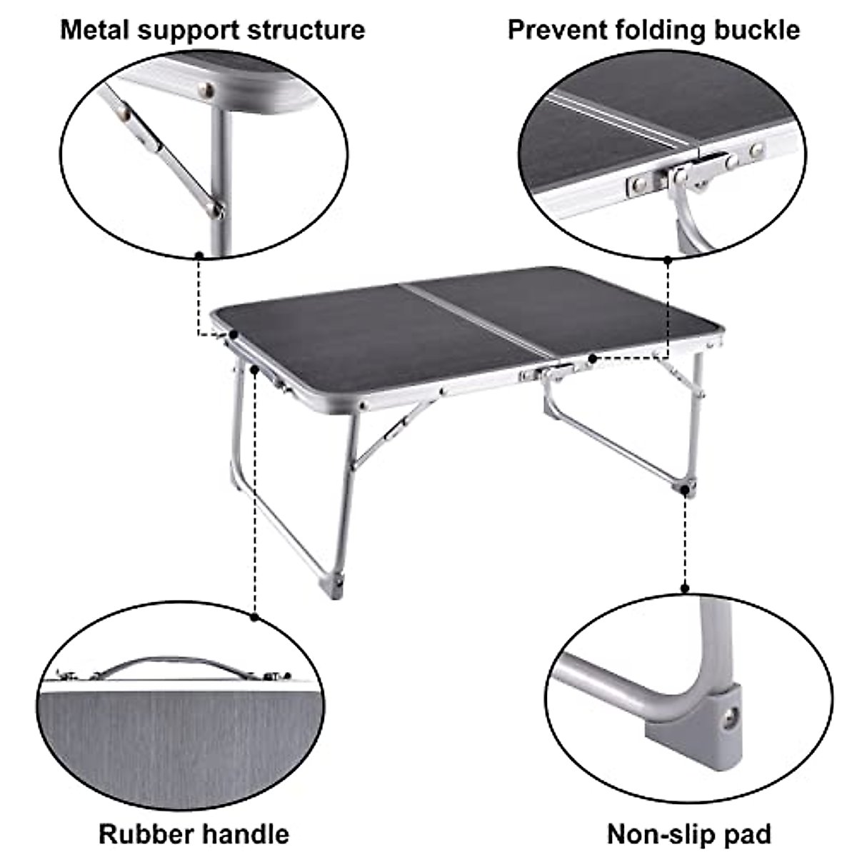 Foldable Laptop Table, Bed Table for Study and Reading, Lap Desk Table, Breakfast Tray Table, Portable Mini Picnic Table, Folds in Half with Inner Storage Space