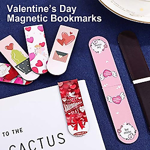 FiGoal 30 Pack Valentine's Day Magnetic Bookmark with 30 Valentine's Day Cards Kids Classroom Assorted Stationery Value Gift Set in 30 Different Designs Classroom Exchange Party Supplies
