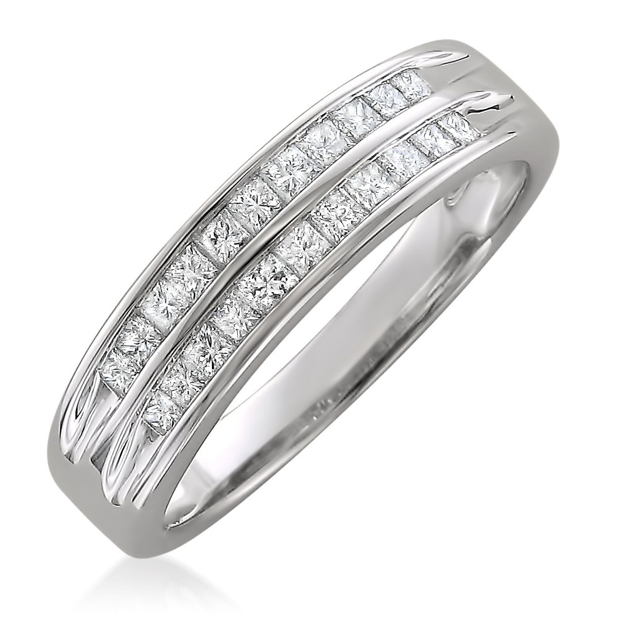 Beyond Brilliance 1/2 Carat Diamond, Channel-Set 14K White Gold Princess Cut Diamond Double Row Bridal Wedding Band Ring (I-J, I1-I2)